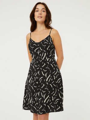 Black Patterned Button Up Mini Sundress | Women | George at ASDA