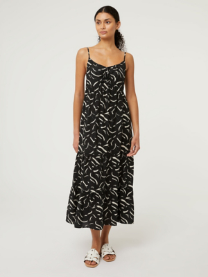 Black Patterned Tie Front Midi Sundress | Women | George at ASDA