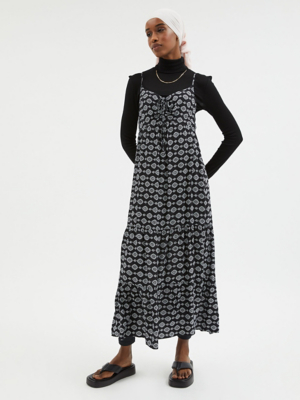 Black Patterned Sleeveless Midi Sundress | Women | George at ASDA