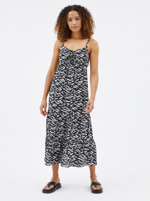 Black Pattern Tie Front Midi Tiered Sundress | Women | George at ASDA