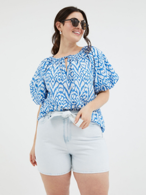 Blue Aztec Print Puff Sleeve Blouse | Women | George at ASDA