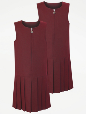 Girls Burgundy Drop Waist School Pinafore Dress 2 Pack | School ...