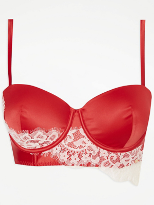Entice Red Satin Lace Trim Balcony Bra | Lingerie | George at ASDA