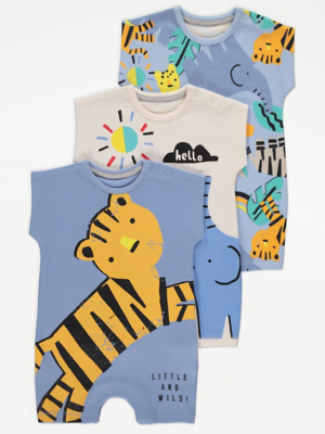 Bright Tiger Short Sleeve Rompers 3 Pack | Baby | George at ASDA