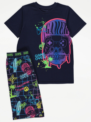 Black Neon Gamer Short Pyjamas | Kids | George at ASDA