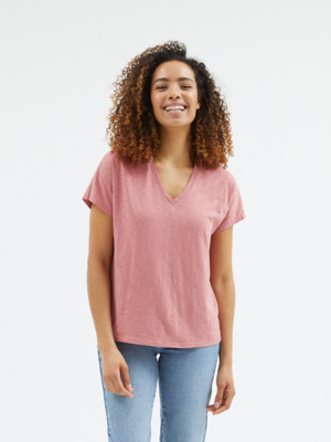 Pink Textured V Neck T-Shirt | Women | George at ASDA