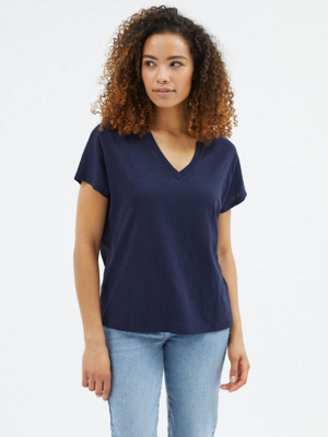Navy Textured V Neck T-Shirt | Women | George at ASDA