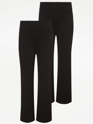 Girls Black Straight Leg Jersey School Trousers 2 Pack | School ...