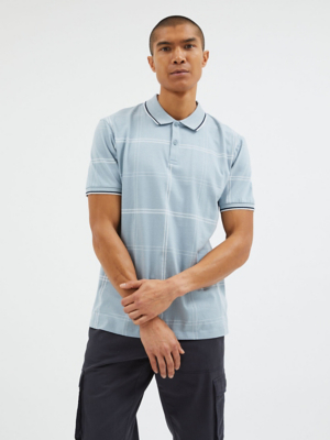 Light Blue Checked Polo Top | Men | George at ASDA