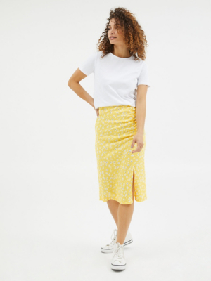 Yellow Floral Textured Ruched Midi Skirt | Women | George at ASDA