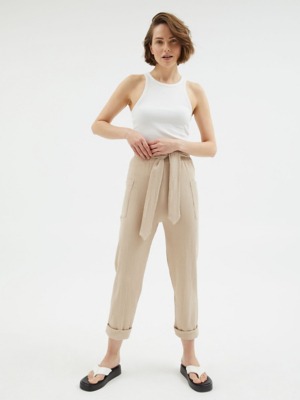 Neutral Textured Paper Bag Trousers | Women | George at ASDA