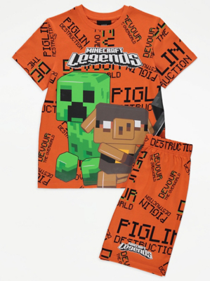 Minecraft Legends Pig Orange Short Pyjamas | Kids | George at ASDA
