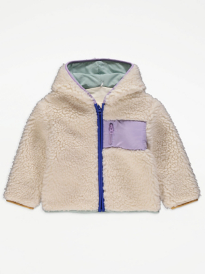 Cream Colour Trim Borg Zip Up Fleece | Kids | George at ASDA