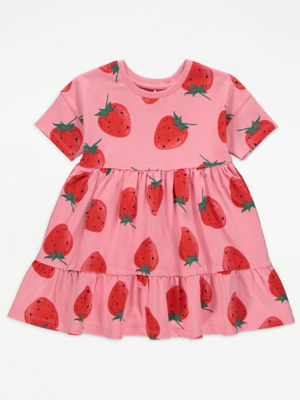 Pink Strawberry Print Tiered Dress | Kids | George at ASDA