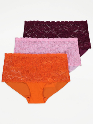 Bright Floral Lace Midi Briefs 3 Pack | Lingerie | George at ASDA