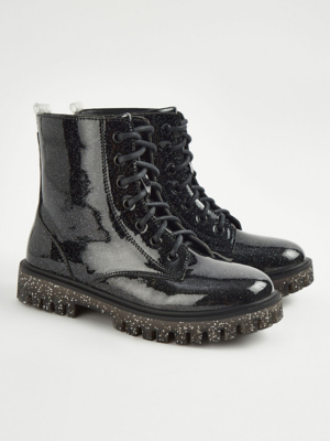 Black Glitter Lace Up Boots | Kids | George at ASDA