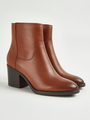 Tan Leather Heeled Ankle Boots | Women | George at ASDA