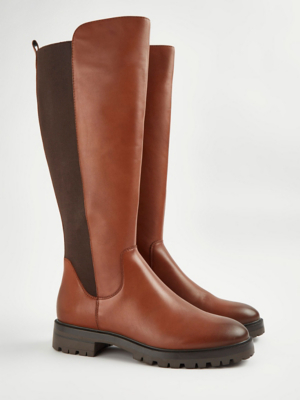 Brown Leather Riding Knee High Boots | Women | George at ASDA