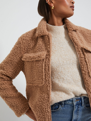 Camel Zip Through Borg Fleece Jacket | Women | George at ASDA