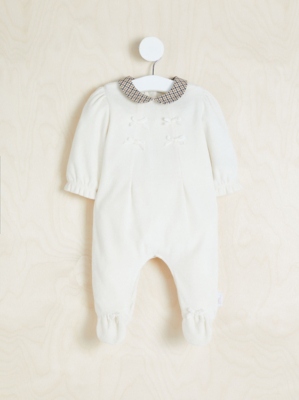 Billie Faiers Checked Collared Velour Cream Sleepsuit | Baby | George ...