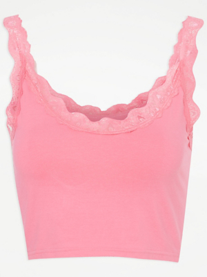 Pink Lace Trim Pyjama Cami Top | Lingerie | George at ASDA