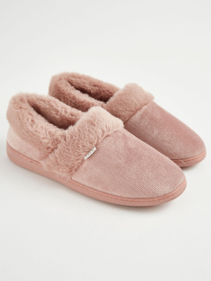 Pink Faux Fur Lined Full Back Slippers | Lingerie | George at ASDA