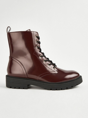 Burgundy Lace Up Chunky Boots | Women | George at ASDA