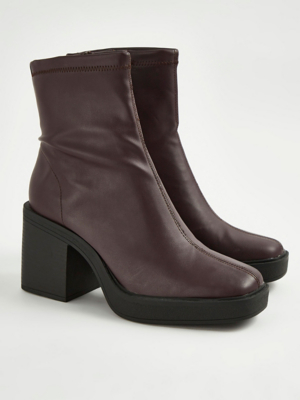 Burgundy Block Heel Sock Boots | Women | George at ASDA