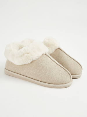 Neutral Faux Fur Lined Full Back Slippers | Lingerie | George at ASDA