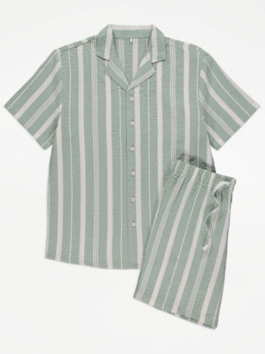 Sage Green Striped Woven Short Pyjamas | Men | George at ASDA
