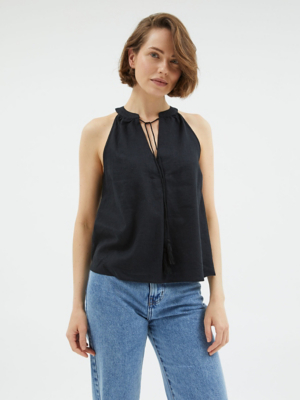 Black Linen Blend Halter Neck Cami Top | Women | George at ASDA