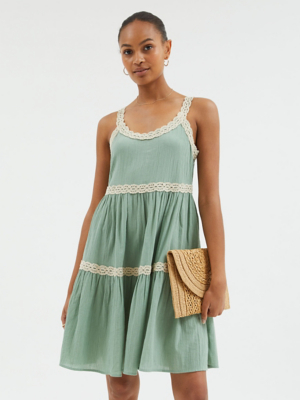 Sage Green Crochet Trim Mini Sundress | Women | George at ASDA