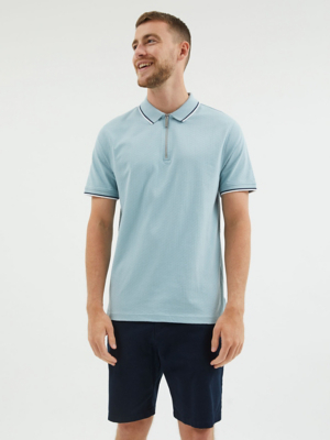 Light Blue Textured Zip Polo Top | Men | George at ASDA