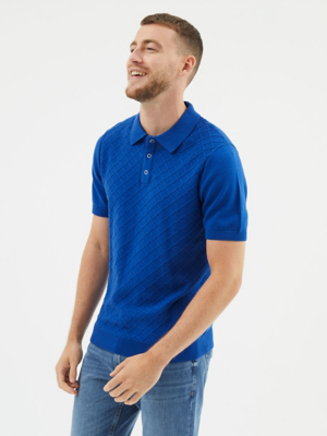 Cobalt Blue Diamond Knitted Polo Top | Men | George at ASDA