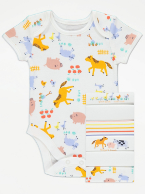 Bright Farm Animal Short Sleeve Bodysuits 7 Pack | Baby | George at ASDA