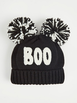 Black Boo Halloween Knitted Bobble Hat | Baby | George at ASDA