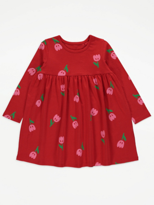 Red Tulip Print Long Sleeve Dress | Kids | George at ASDA