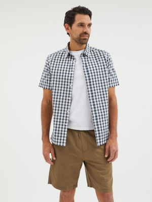 Navy Checked Short Sleeve Shirt | Men | George at ASDA
