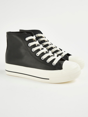 Black Leather Look High Top Trainers | Women | George at ASDA