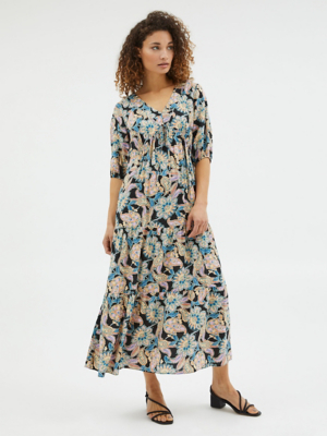Black Paisley Boho Tiered Midi Dress | Women | George at ASDA