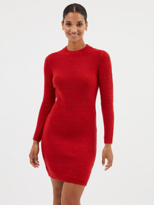 Red Ribbed Knitted Mini Dress | Women | George at ASDA