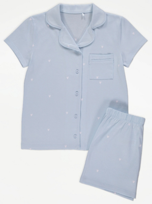 Light Blue Heart Jersey Shirt Short Pyjamas | Kids | George at ASDA