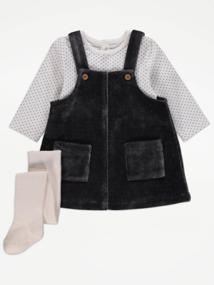 Charcoal Pinafore Dress and Spotty Bodysuit Outfit | Baby | George at ASDA