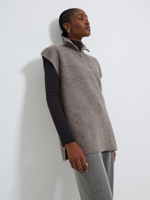 Neutral Ribbed Zip Neck Knitted Gilet | Women | George at ASDA