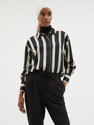 Black Striped Satin Shirt | Women | George at ASDA