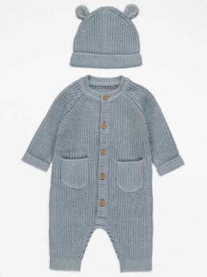 Blue Knitted All In One and Hat Outfit | Baby | George at ASDA