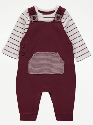 Plum Stripe Bodysuit and Dungarees Outfit | Baby | George at ASDA