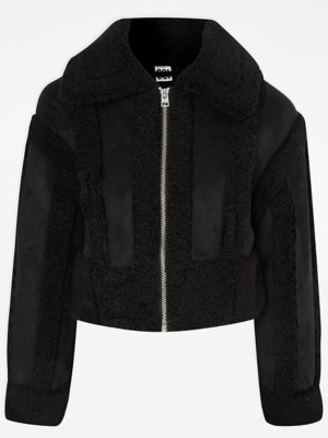 G21 Black Cropped Borg Fleece Jacket | Women | George at ASDA