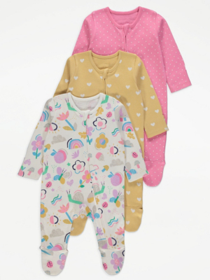 Bright Patterned Zip Sleepsuits 3 Pack | Baby | George at ASDA