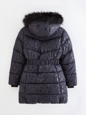 Hot asda fur coat Flash Sales Navy Leopard Belted Longline Padded Coat ...